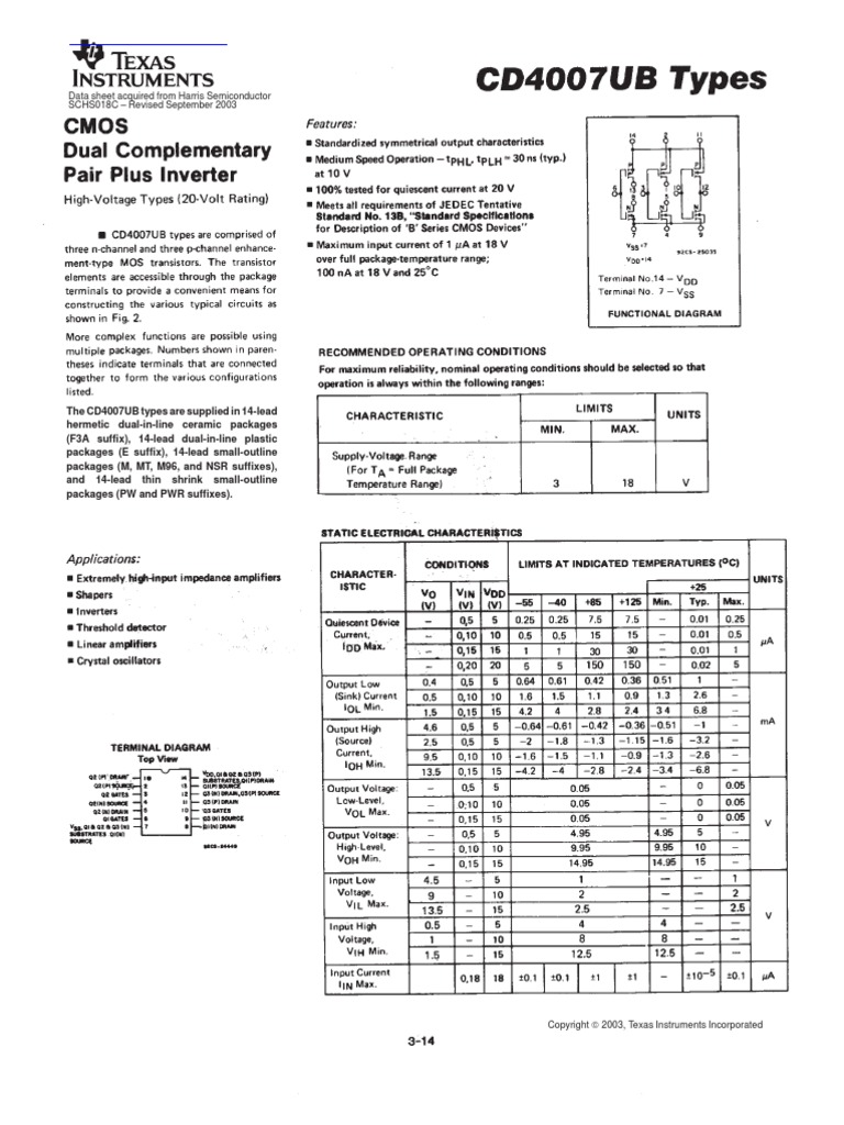 查询CD4007UB供应商: Data sheet acquired from Harris Semiconductor SCHS018C ...