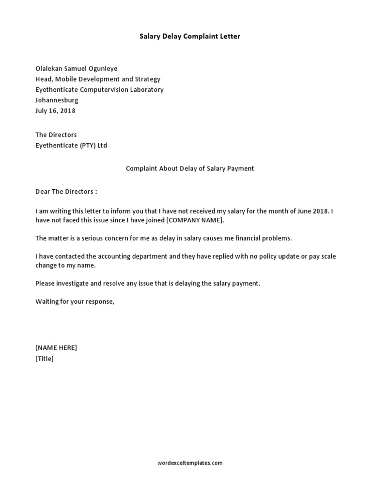 Salary Delay Complaint Letter - 3 | PDF
