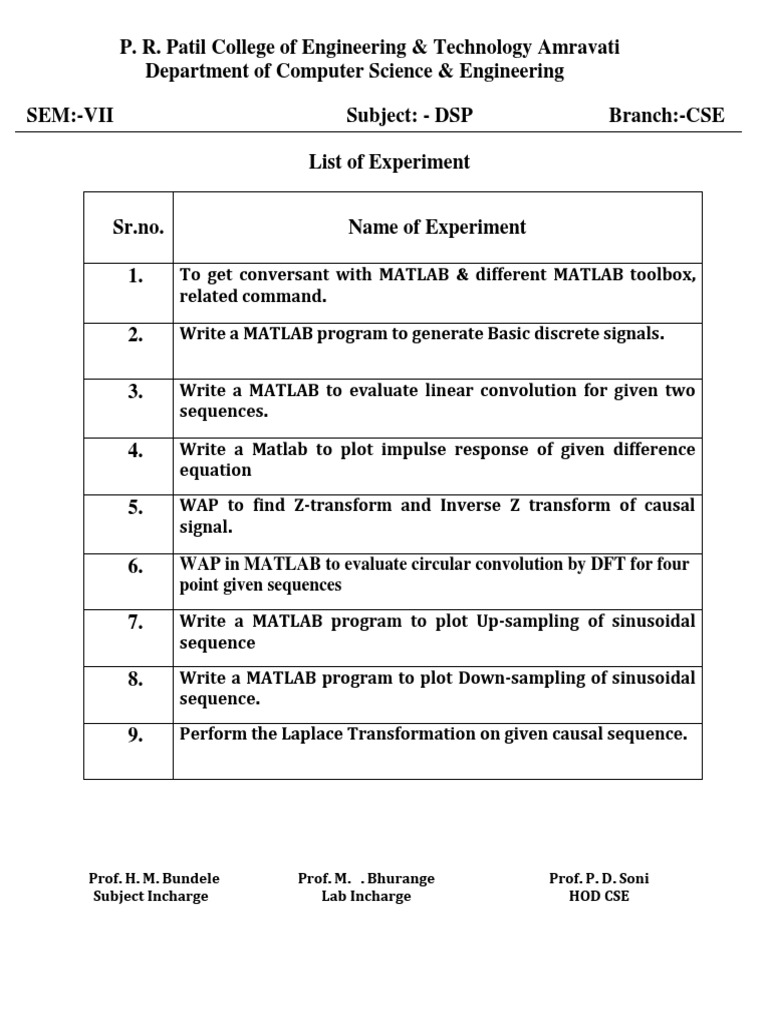DSP List of Expt. | Download Free PDF | Mathematical Concepts | Analysis