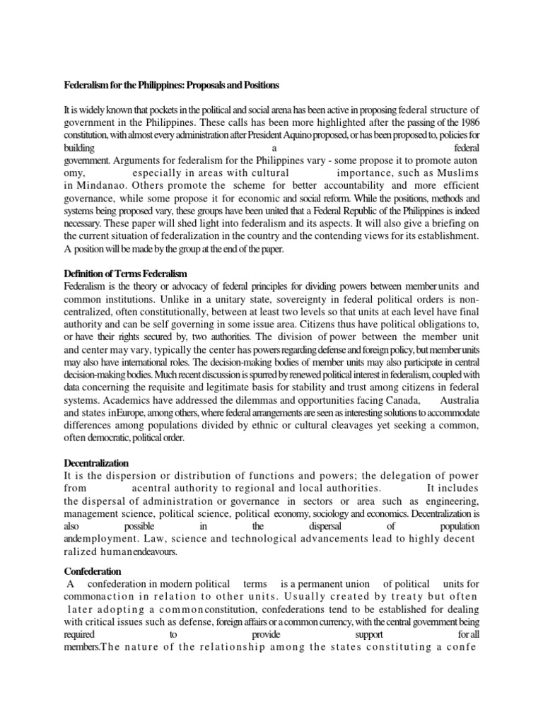 Federalism For The Philippines | PDF | Federalism | Confederation