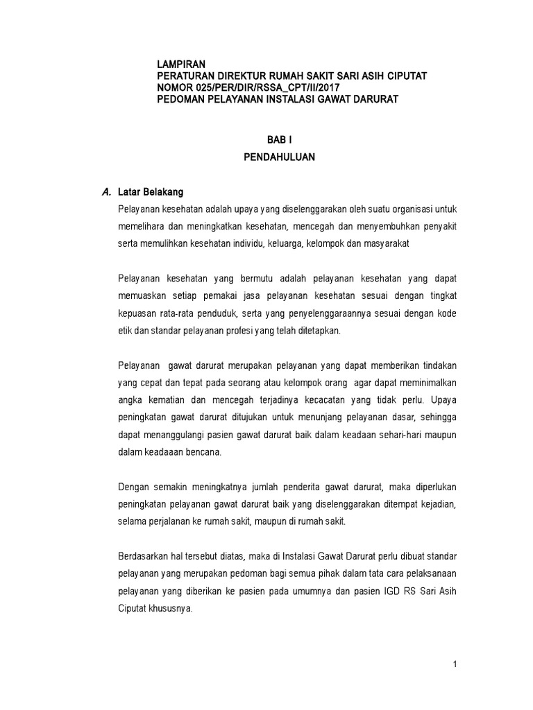 Pedoman Pelayanan Igd Rssa Ciputat | PDF