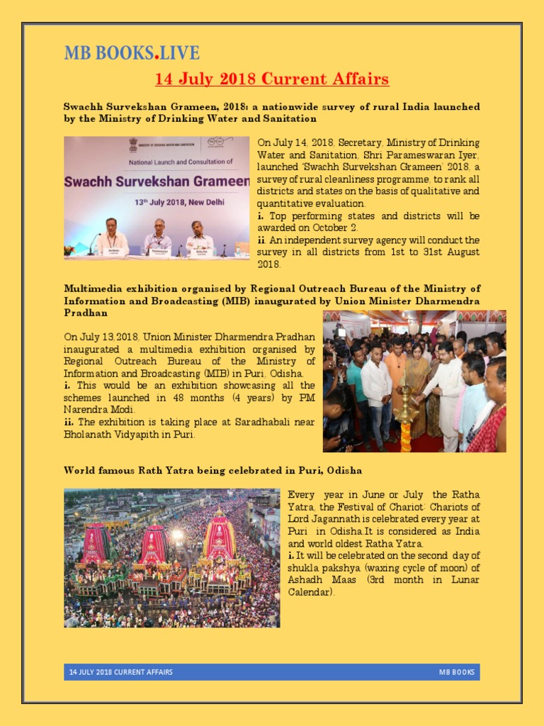 July 2018 News for Current Affairs Enthusiasts | PDF | Business