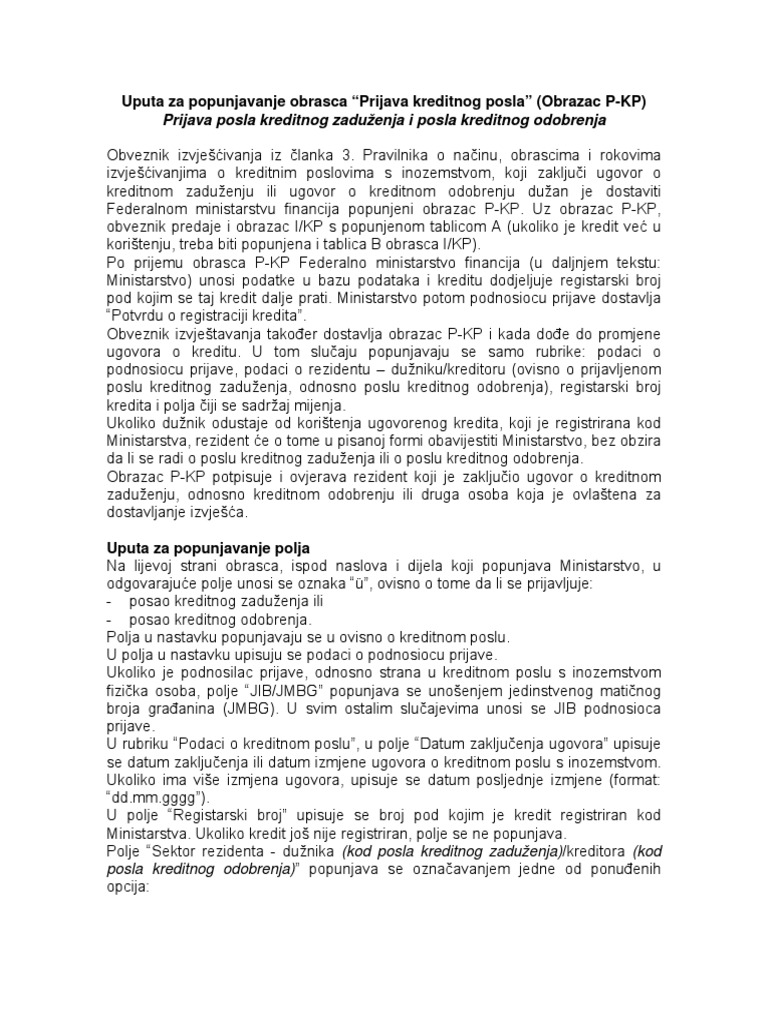 Uputstvo Za Popunjavanje Obrasca-P-Kp Ob.3-Hr | PDF