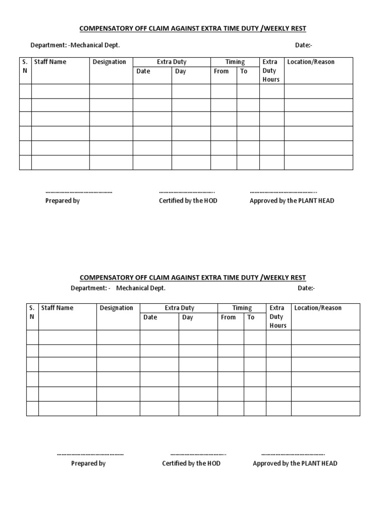 Compensatory Off Claim Against Extra Time Duty /weekly Rest | PDF