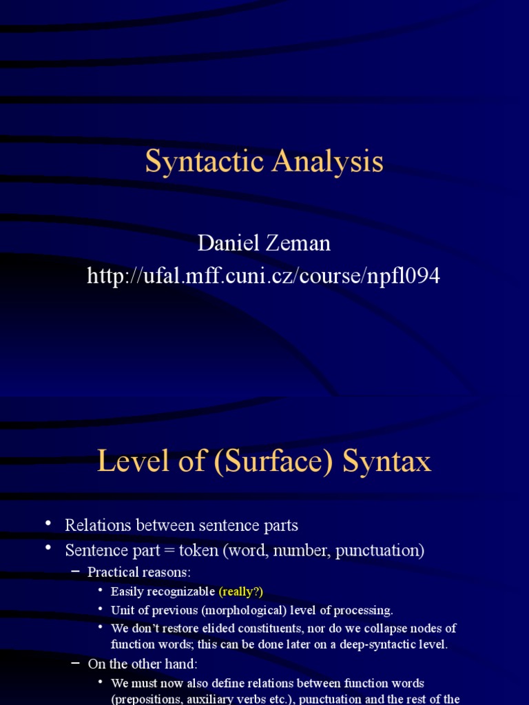 Syntactic Analysis: Daniel Zeman | PDF | Parsing | Phrase