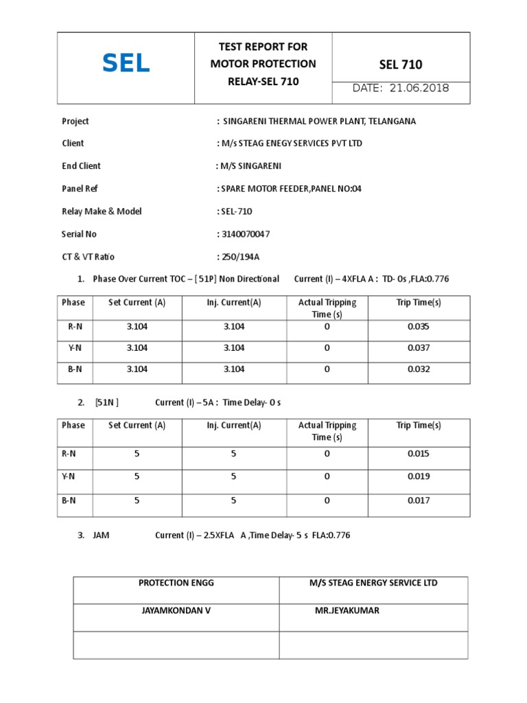 SEL 710 Motor Feeder Protection Test | PDF | Power Engineering ...