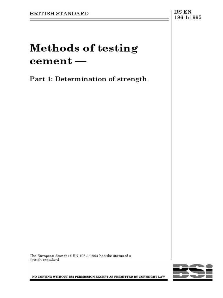 Methods of Testing Cement - : Part 1: Determination of Strength | PDF ...