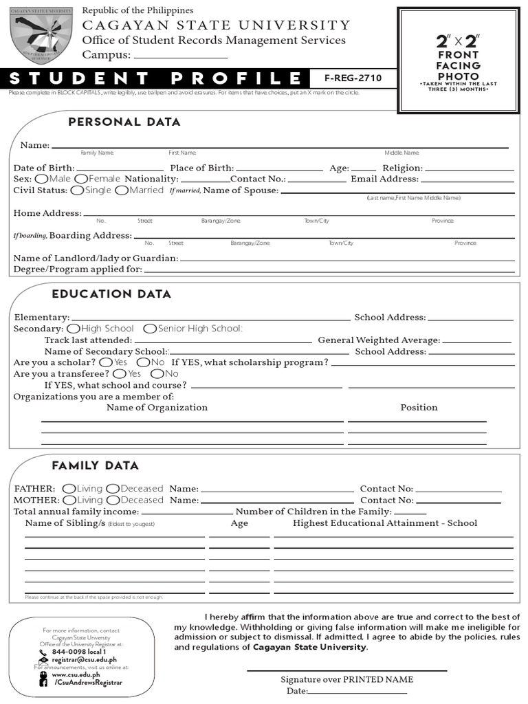 Studentprofile Form | PDF | Behavior Modification | Social Institutions