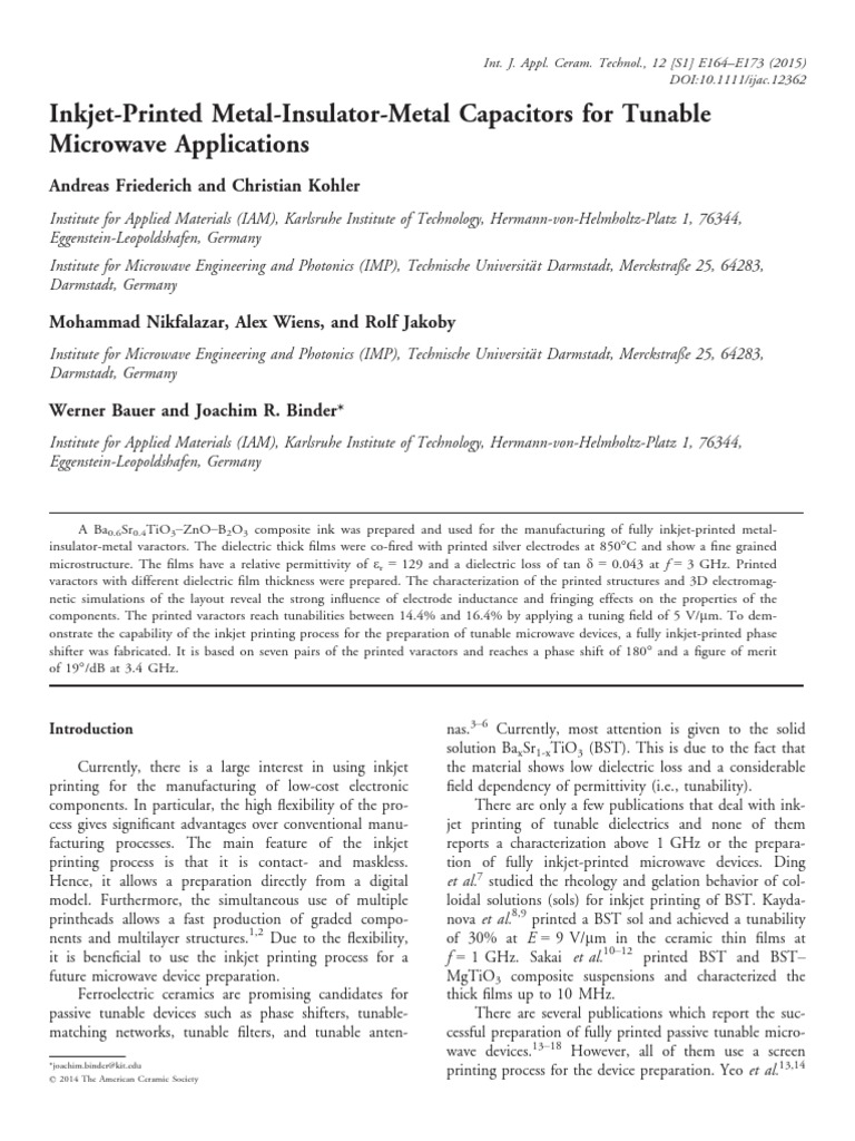 Inkjet-Printed Metal-Insulator-Metal Capacitors For Tunable Microwave ...