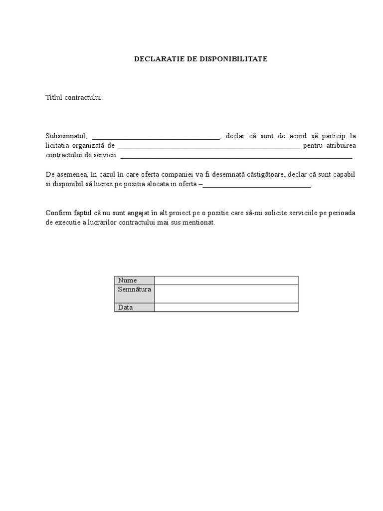 Model Declaratie Disponibilitate | PDF
