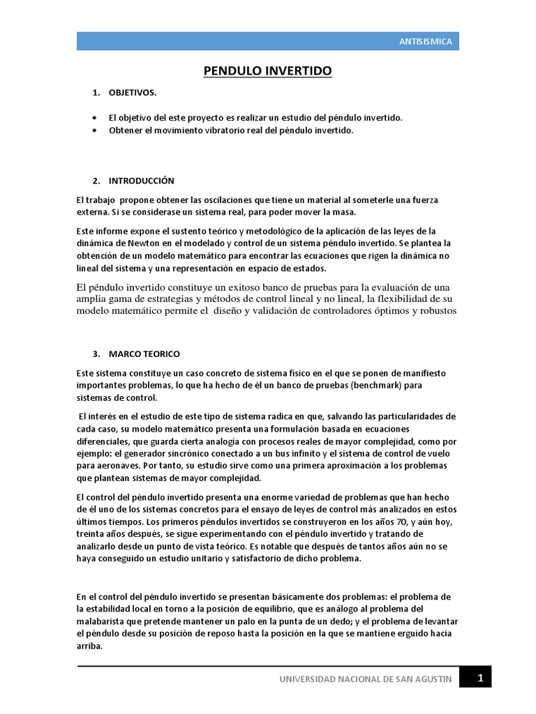 Pendulo Invertido | PDF | Dinámica (Mecánica) | Péndulo