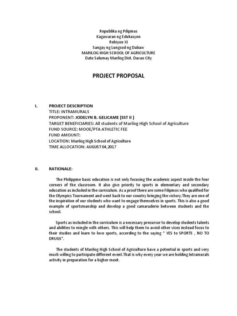 Project Proposal INTRAMURALS | Sports | Schools