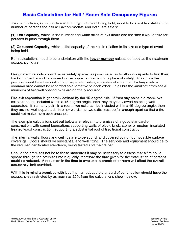 Corporate Guidance On The Basic Calculation For Hall or Room Safe ...