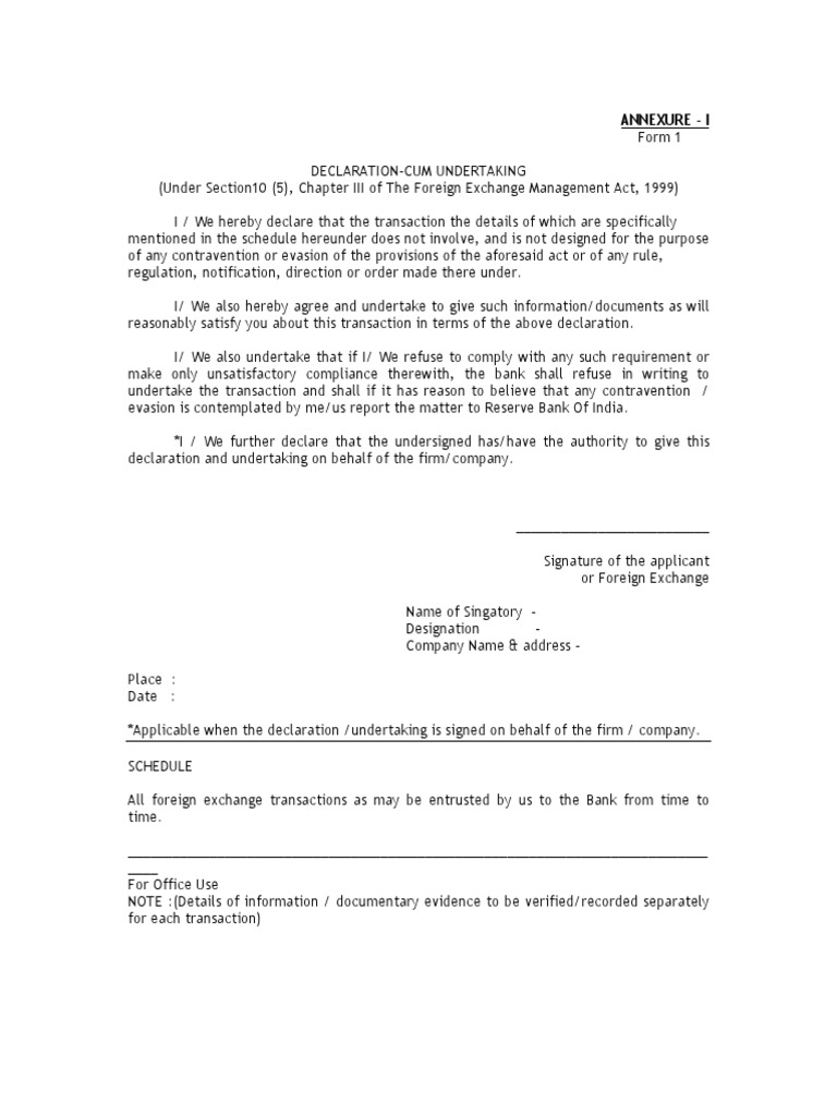 A Concise Declaration and Undertaking for Future Foreign Exchange ...