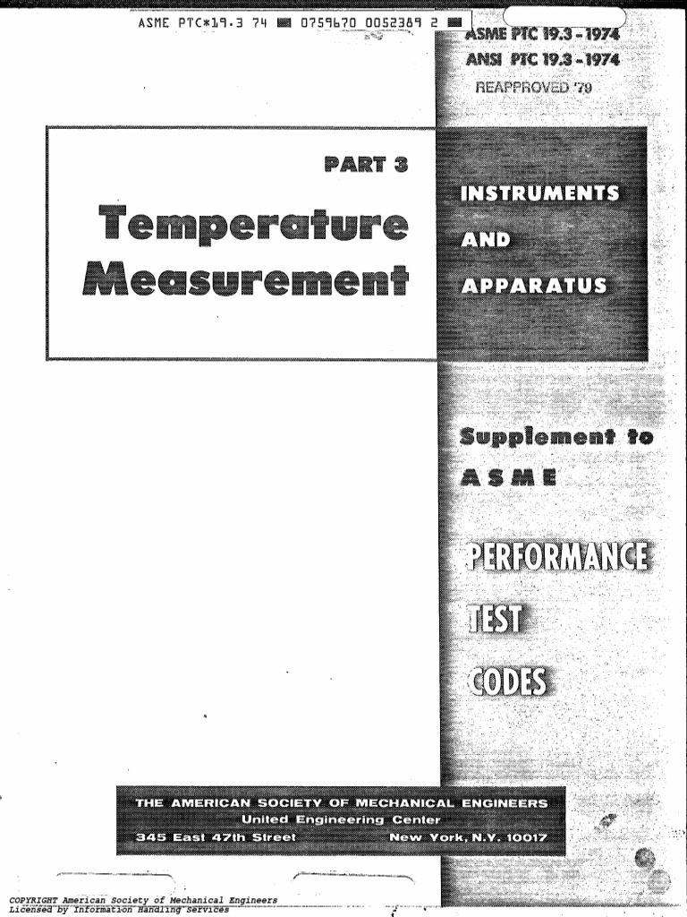 ASME ANSI STD PTC 19.3 1974 Temperature Measurement Instruments and ...