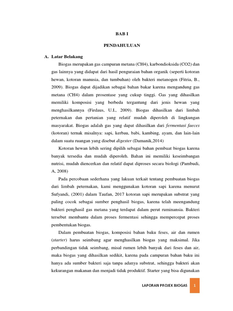 Bab I Pendahuluan A. Latar Belakang: Laporan Projek Biogas | PDF ...