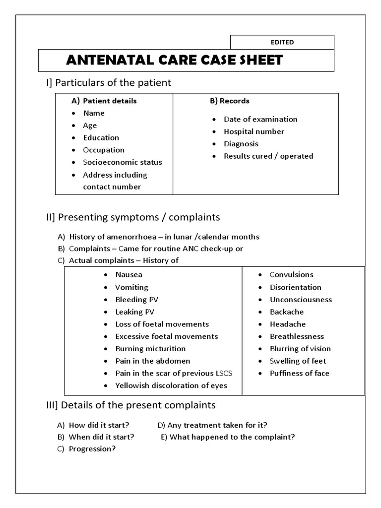 Anc Case Sheet | Uterus | Pregnancy