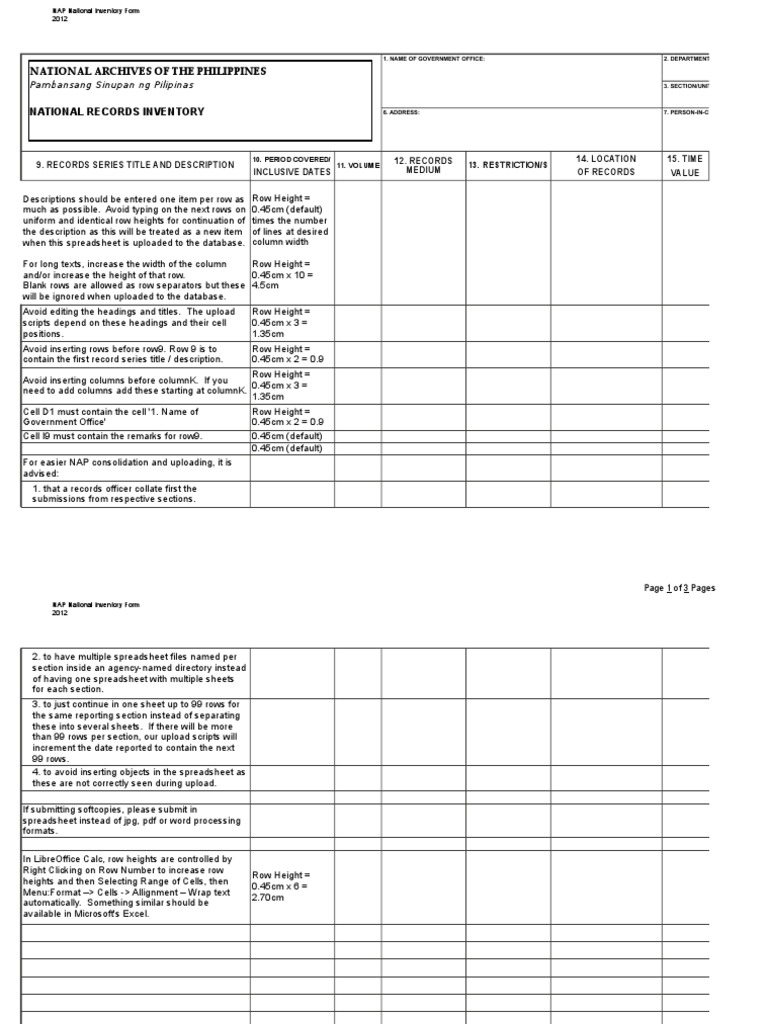 National-Inventory-Records-Form_Blank.xls | Spreadsheet | Classified ...