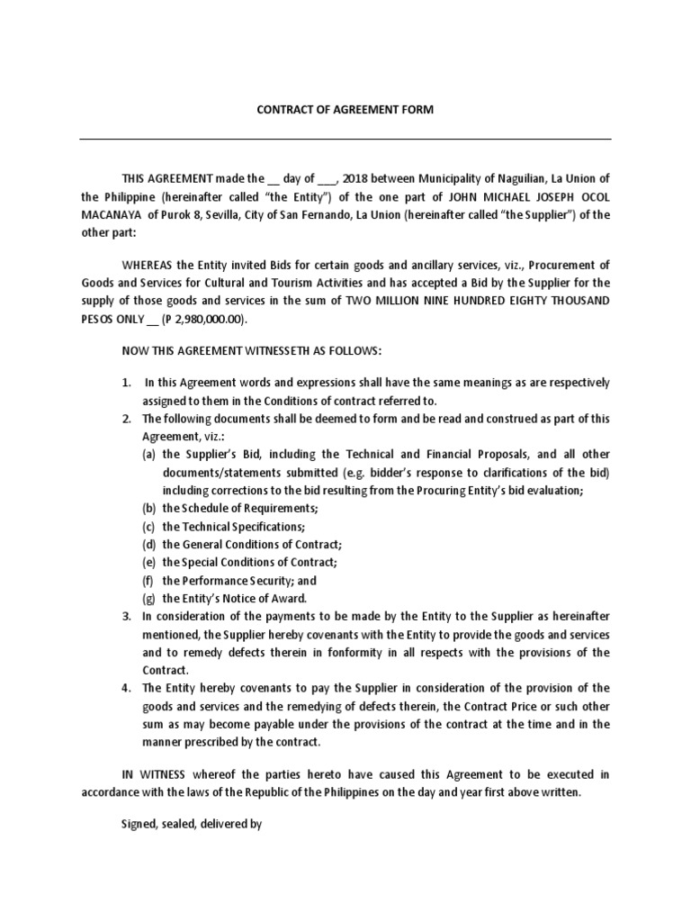 Contract of Agreement Form | PDF | Civil Law (Legal System) | Business Law