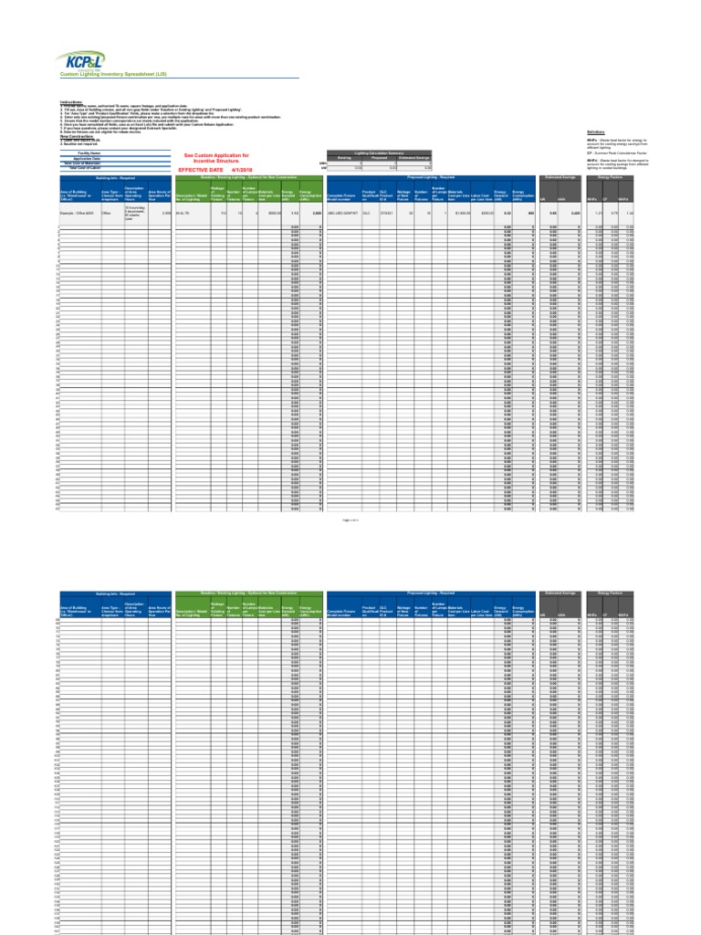 Custom Lighting Inventory Spreadsheet (LIS) : Effective Date 4/1/2018 ...