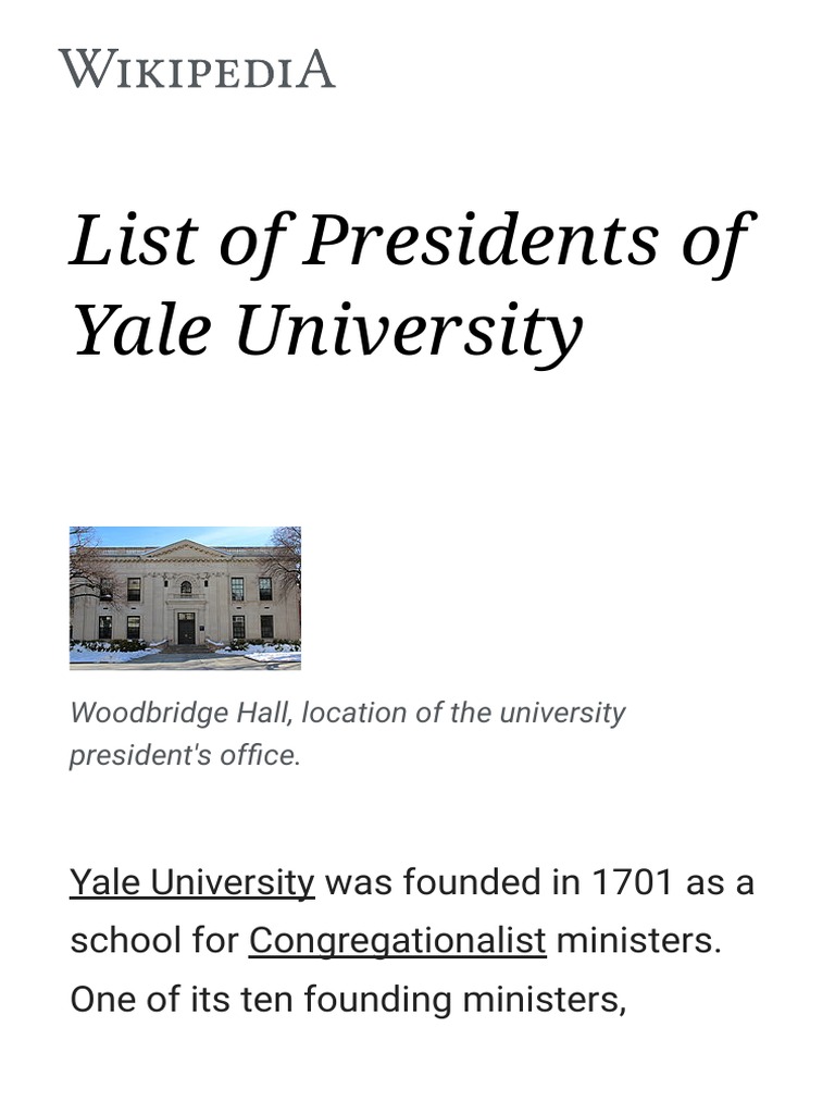 List of Presidents of Yale University - Wikipedia | PDF | Yale ...