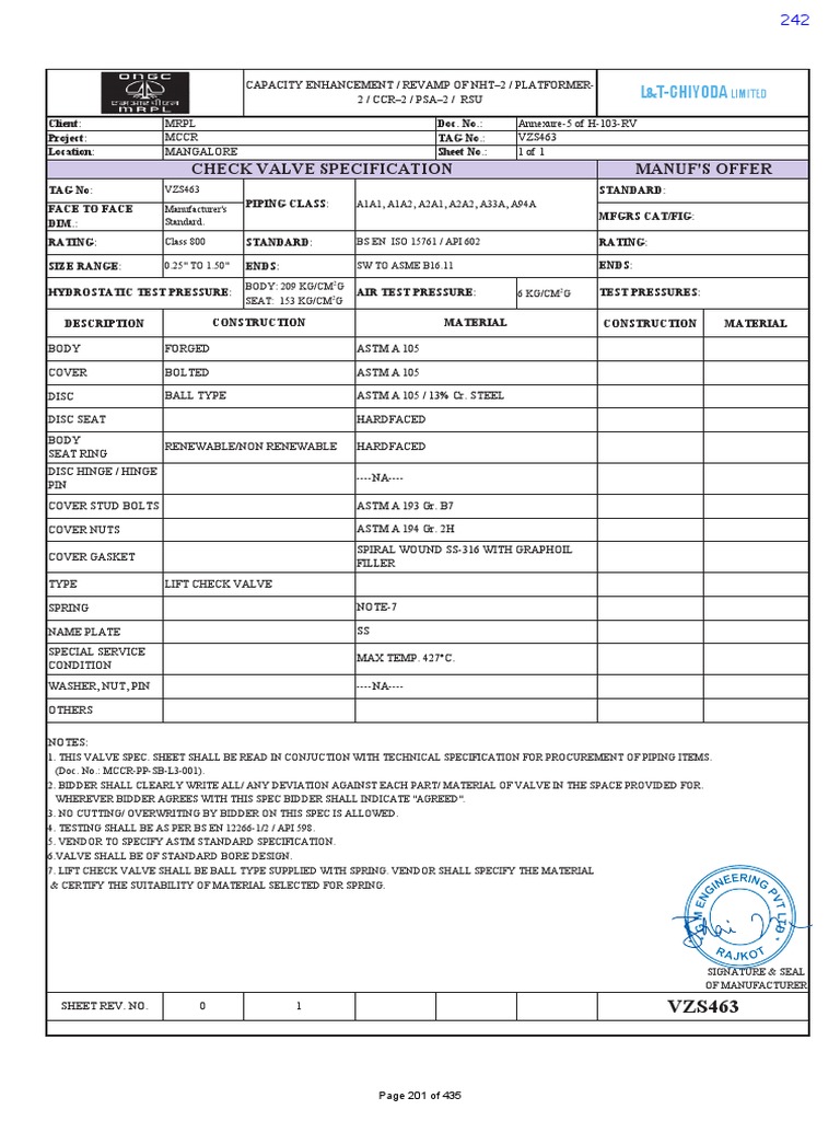 Check Valve | PDF | Valve | Specification (Technical Standard)