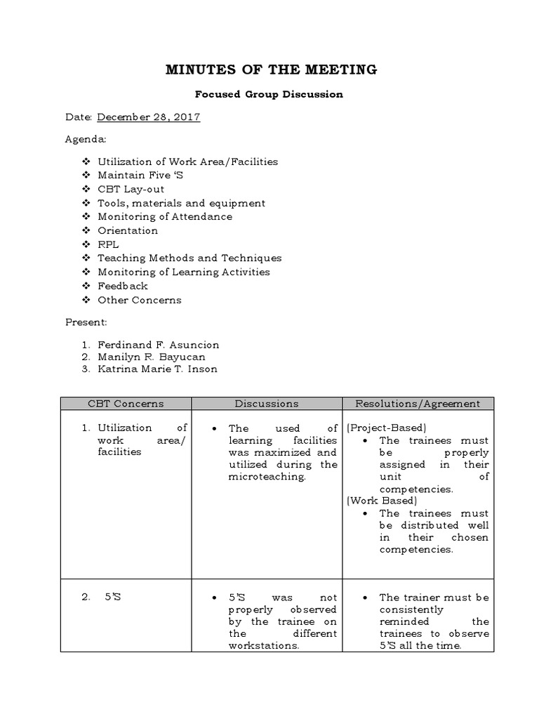 Minutes of The Meeting-Final | PDF | Tutor | Educational Assessment