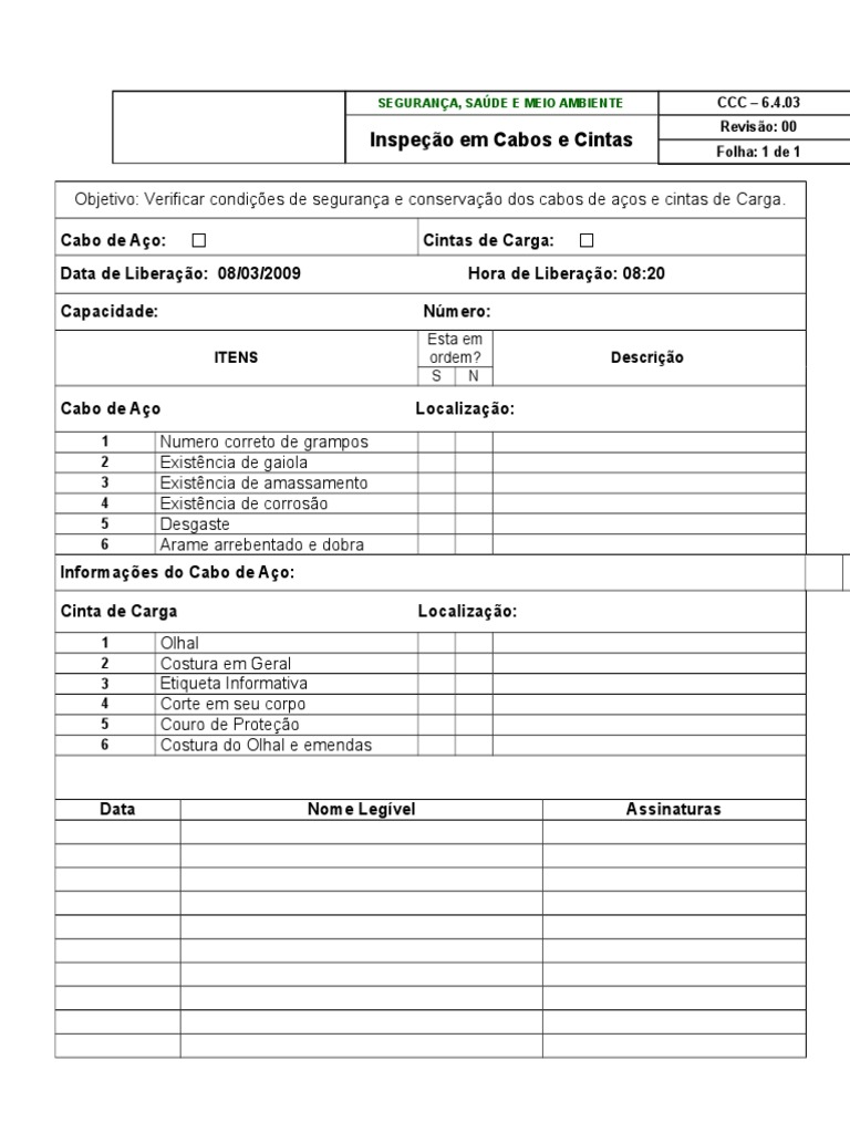 Check List de Cabos e Cintas | PDF | Engenharia Civil | Natureza