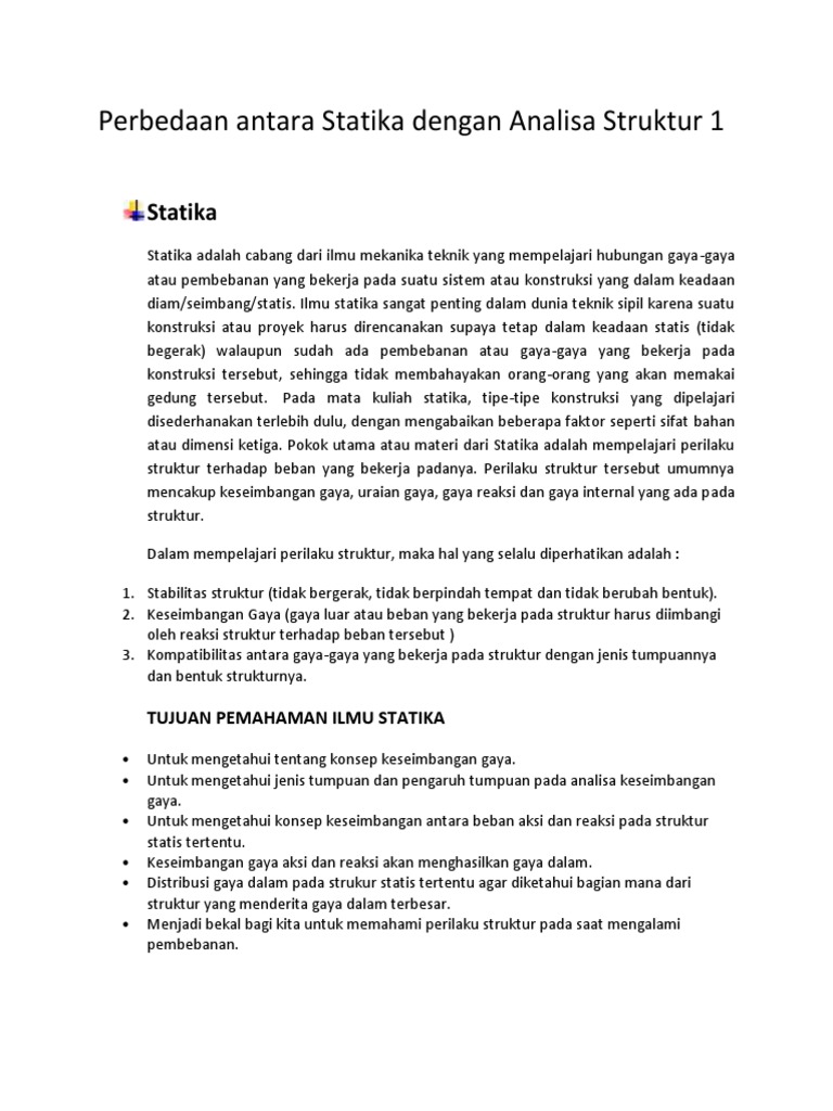 Perbedaan Antara Statika Dengan Analisa Struktur | PDF