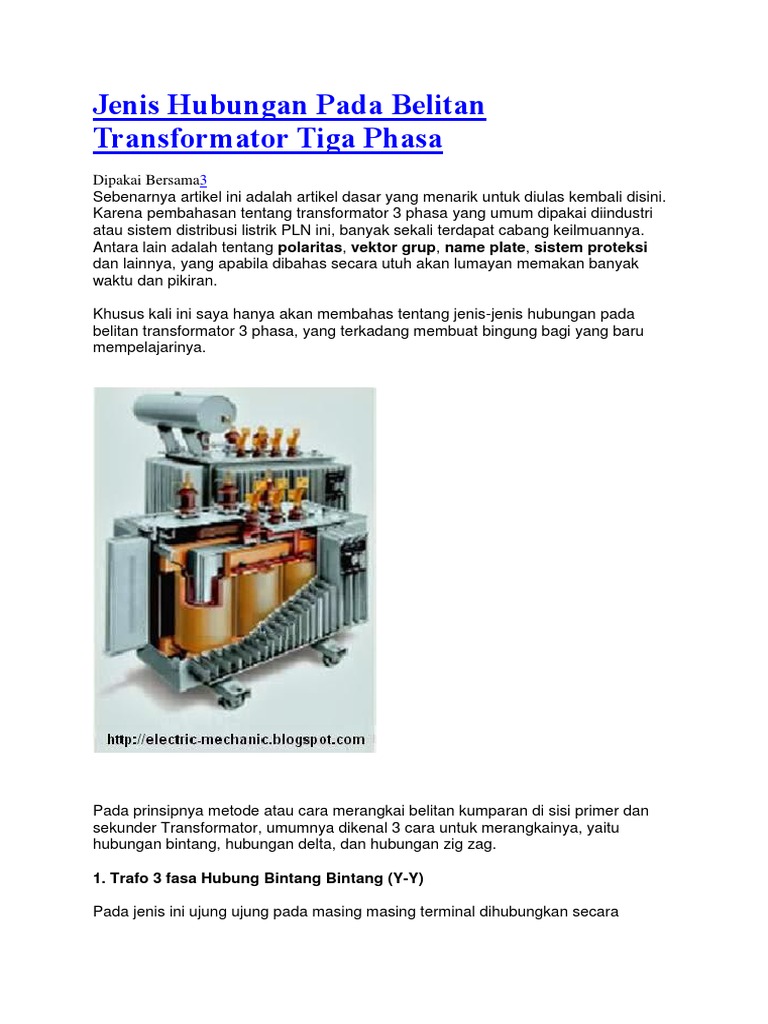 Jenis Hubungan Pada Belitan Transformator Tiga Phasa | PDF