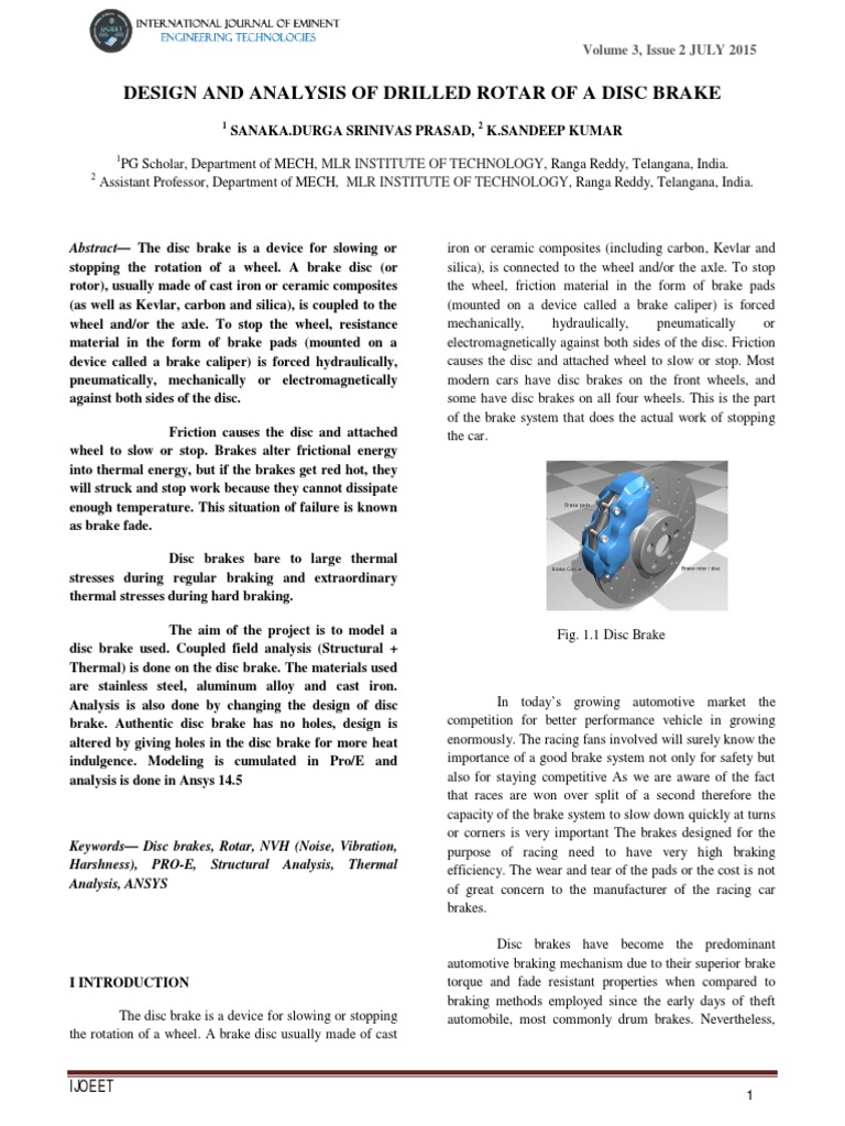 Design and Analysis of Disk Brake | PDF | Brake | Physics