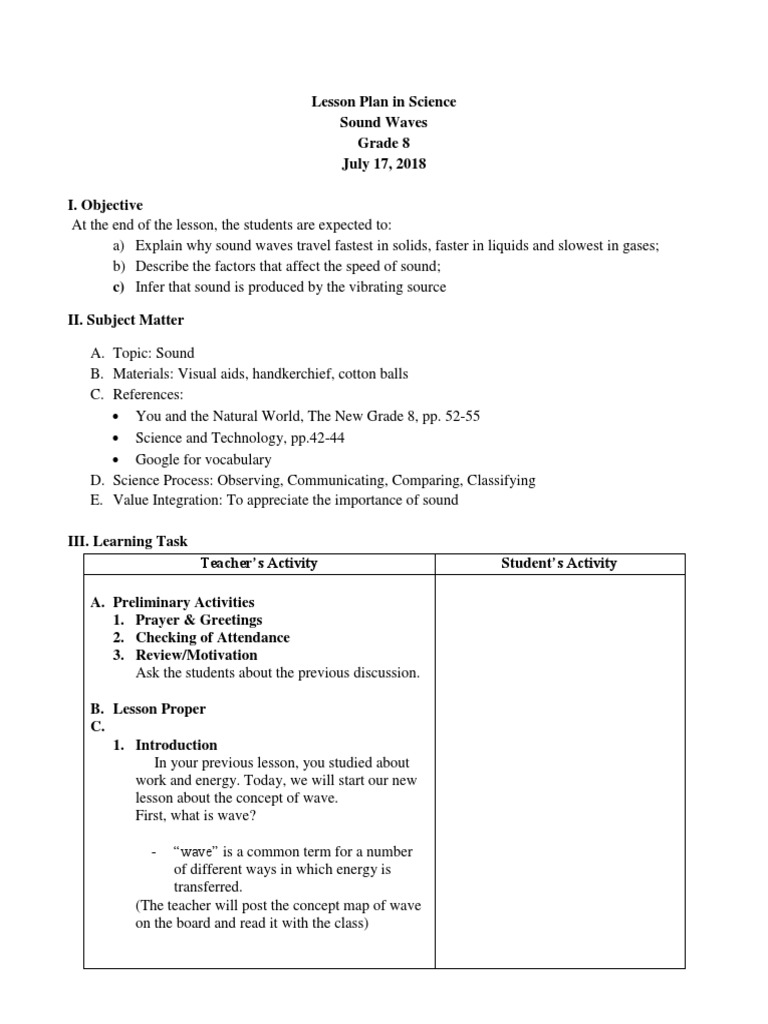 Lesson Plan About Sound | PDF | Sound | Waves