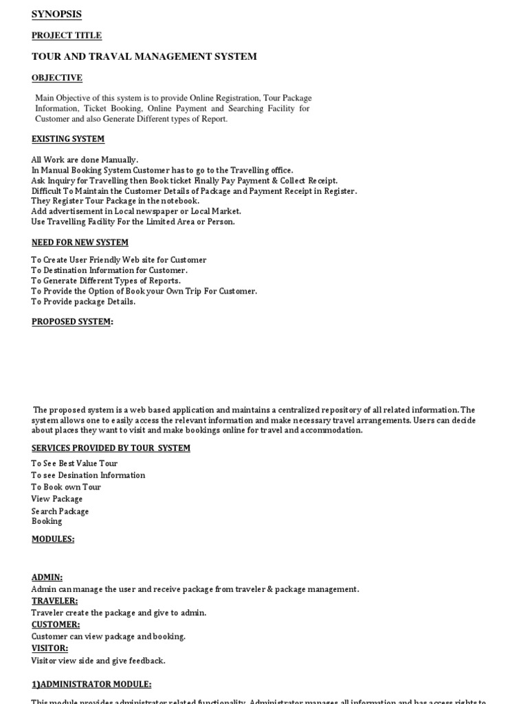Synopsis Project Title Tour and Traval M | PDF | Information Science ... Synopsis Project Title Tour and Traval M | PDF | Information Science ...