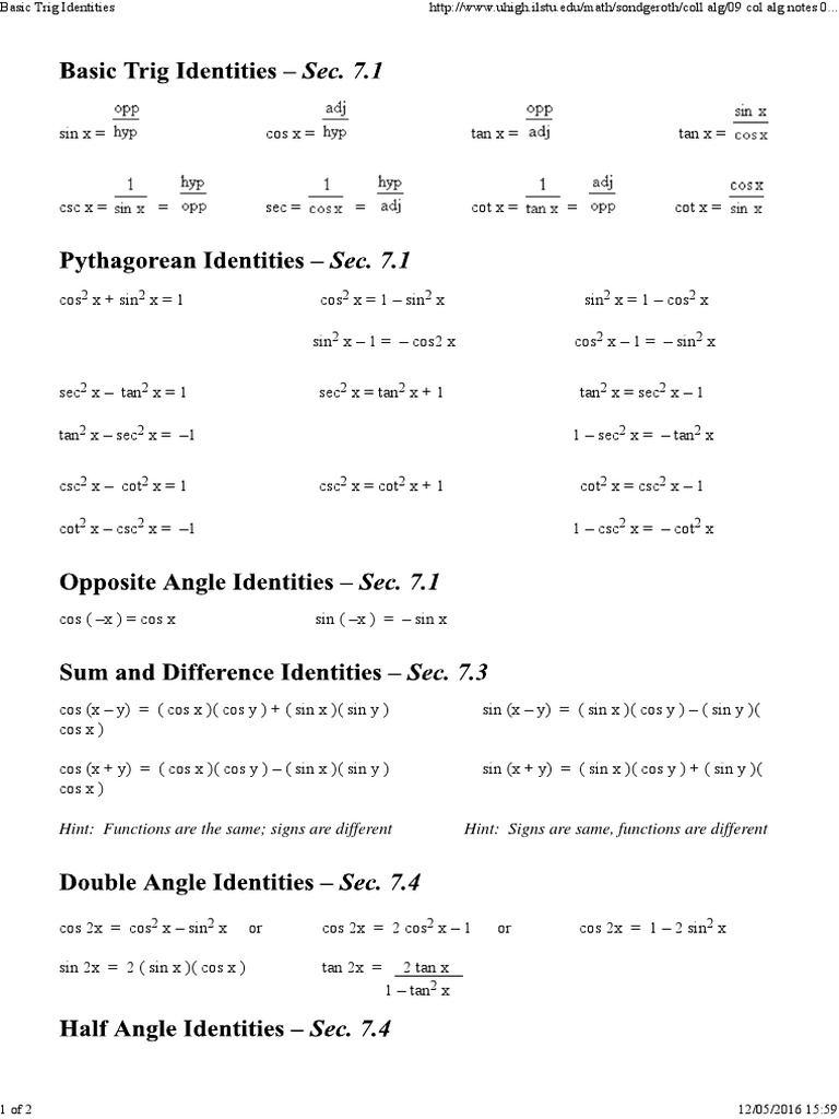 Basic Trig Identities | PDF | Teaching Methods & Materials