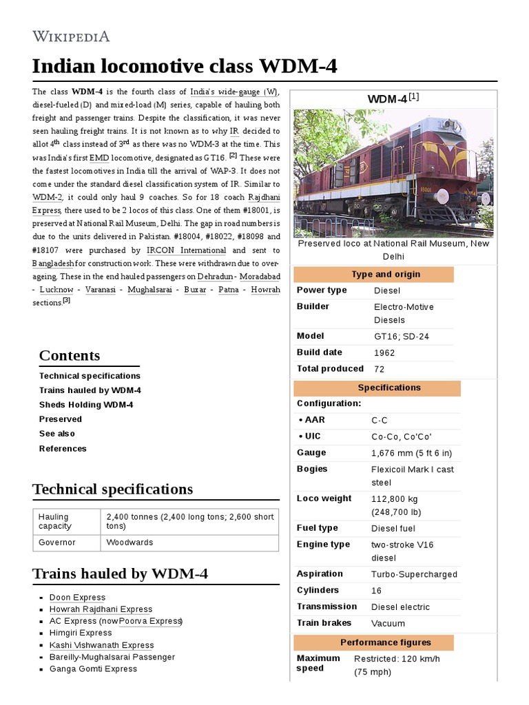 Indian Locomotive Class WDM-4 | PDF | Rail Transport | Vehicles