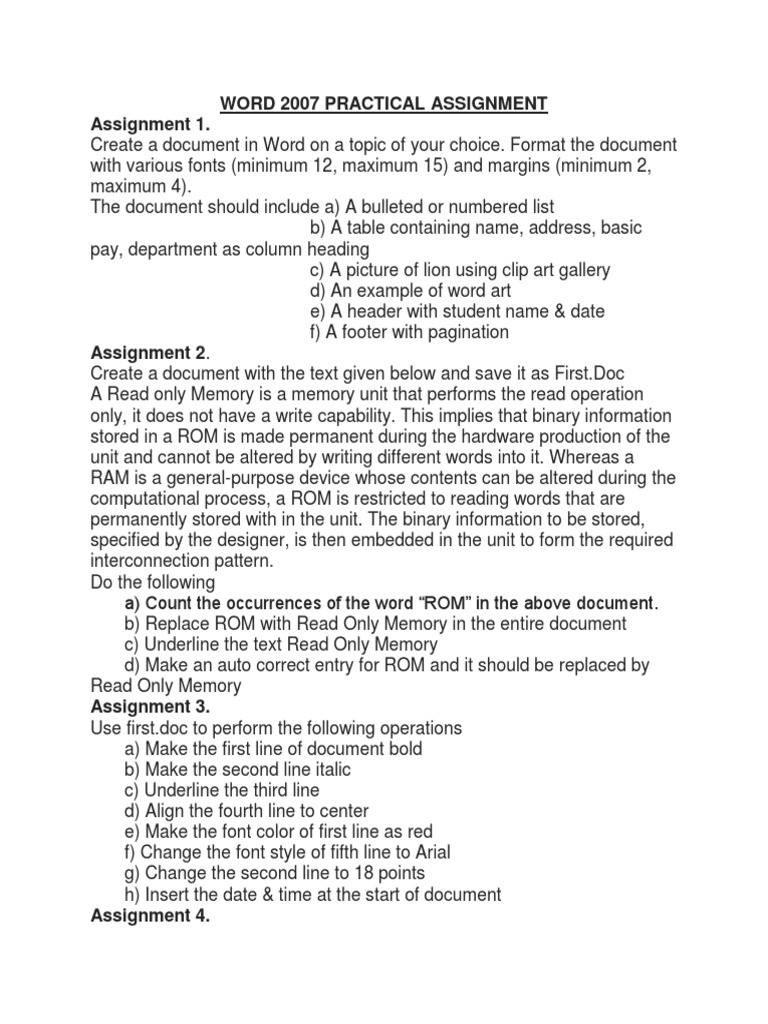 MS Word 2007 Practical Assignments | PDF | Read Only Memory | Computer ...