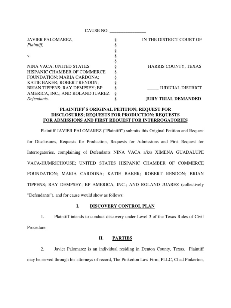 Palomarez v. Vaca et al. Legal Petition | PDF | Discovery (Law ...