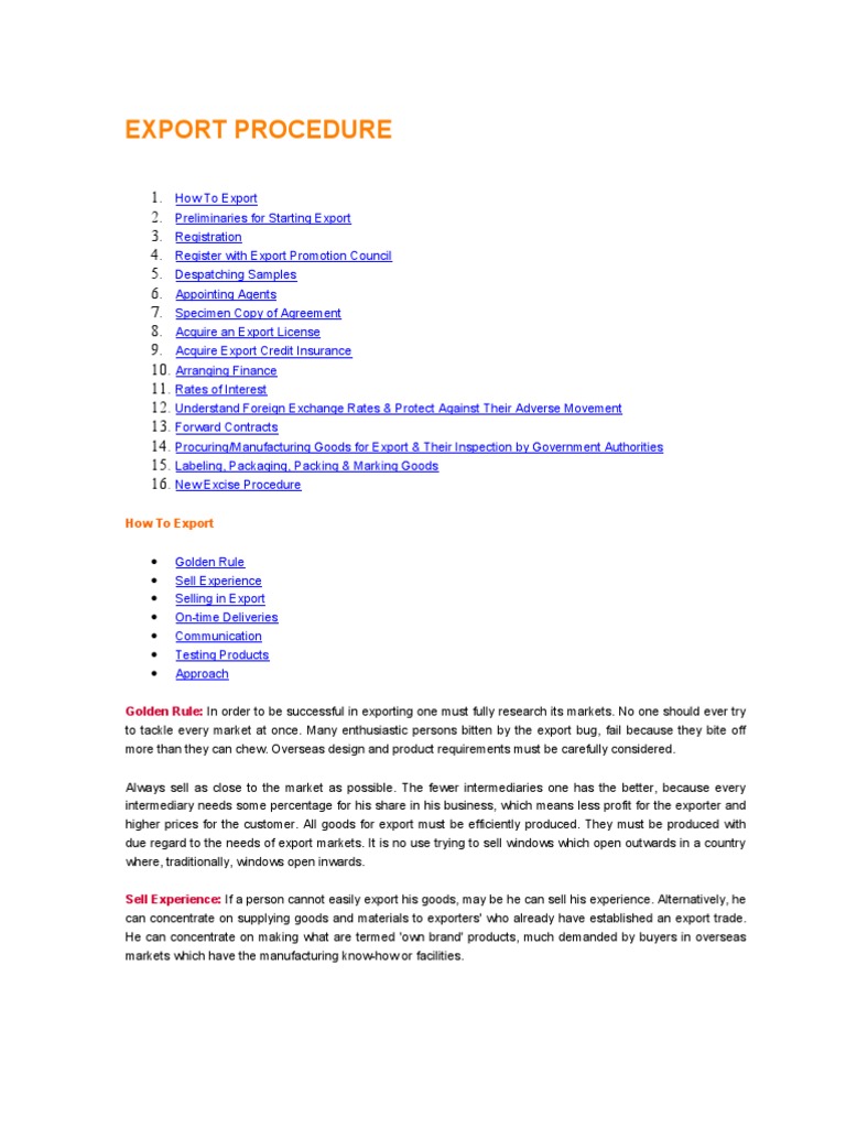 Export Procedure | PDF | Trade | Business