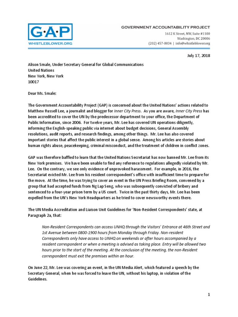 UN's Ban of Inner City Press Draws Letter From DC-Based GAP To Guterres ...