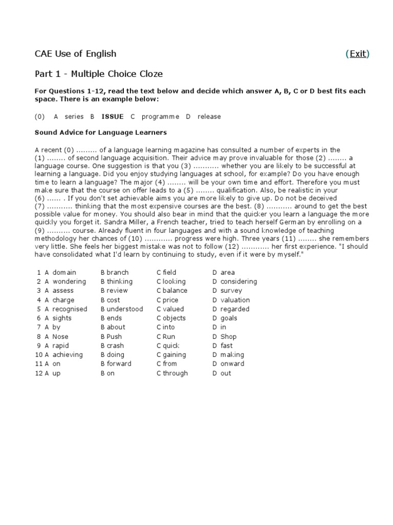 CAE Use of English (Test 2) | PDF | Second Language Acquisition ...