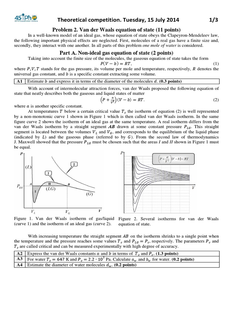 Van der Waals Equation for Water | PDF | Gases | Properties Of Water