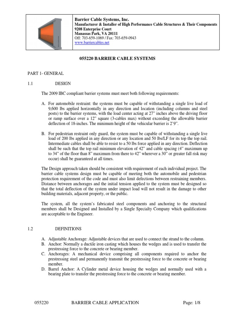 Barrier Cable Systems Design Guidelines | PDF | Prestressed Concrete ...