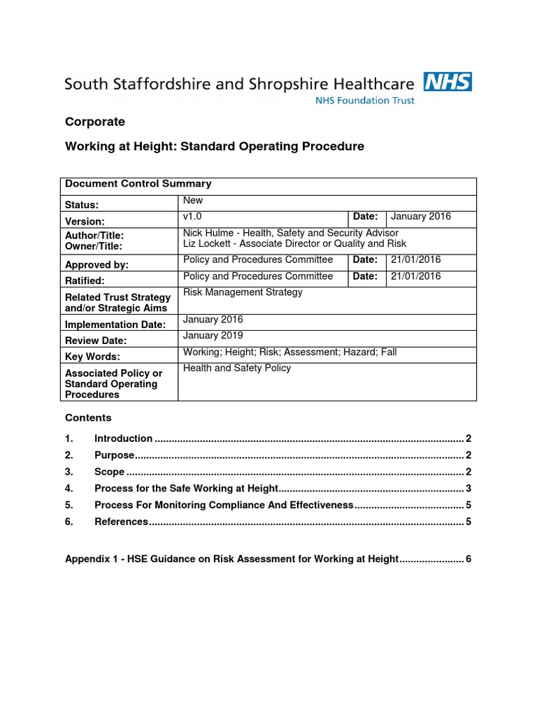 Working at Height SOP | Occupational Safety And Health | Risk
