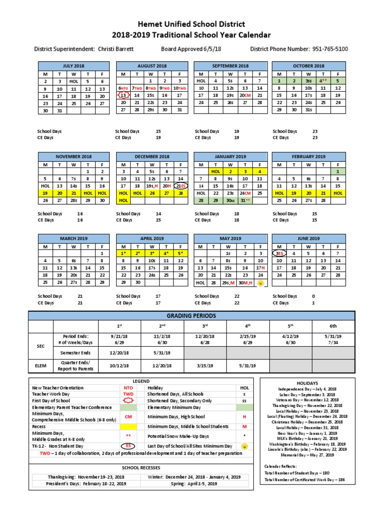 2018 2019 Calendar | PDF | Behavior Modification | The United States