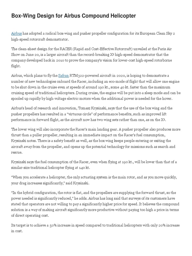 Box-Wing Design For Airbus Compound Helicopter | Download Free PDF ...