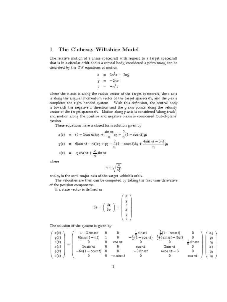 CW Equations | PDF | Orbit | Cartesian Coordinate System