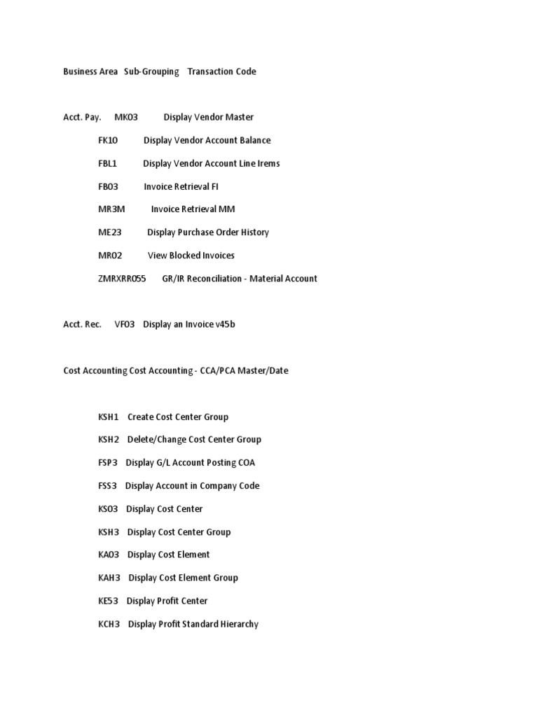 List of SAP Controlling Tcodes | PDF | Cost | Market Segmentation