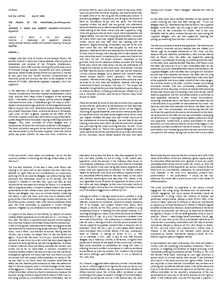 People VS., Oanis | PDF | Murder | Arrest