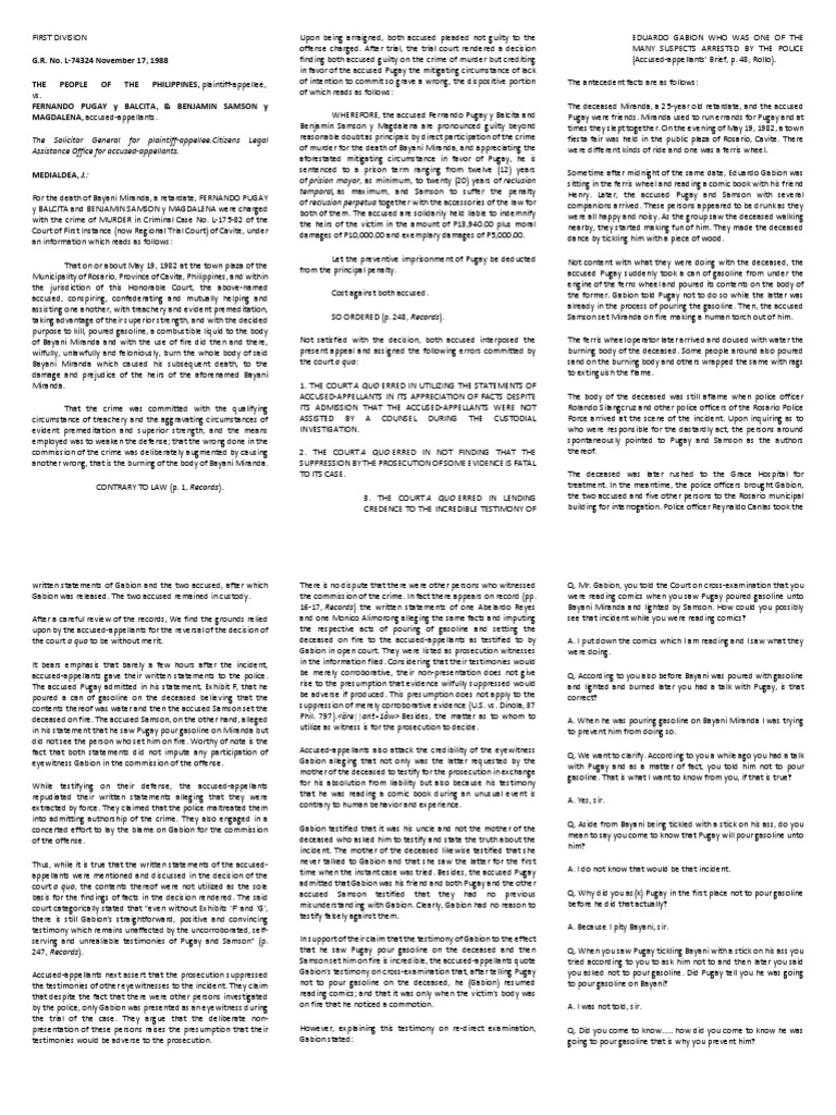 People VS., Pugay | Download Free PDF | Testimony | Miranda Warning