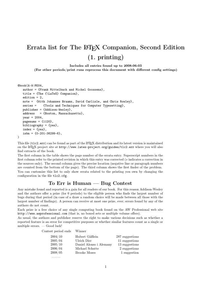 Errata List For The L TEX Companion, Second Edition (1. Printing) | PDF ...